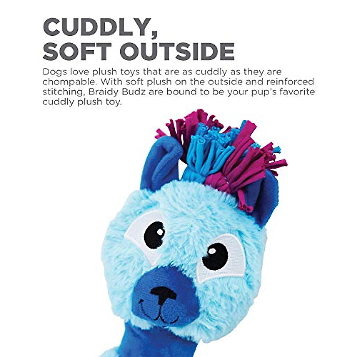 Outward Hound Braidy Budz Blue Llama Dog Toy - Cozy Plush Outside with Twisted Braided Jersey Inside, Small