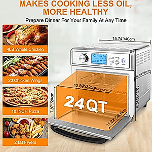 16 in 1 Air Fryer Oven, 24QT Convection Air Fryer Toaster Oven Combo with LED Display & Temperature/Time Dial, 1700W Large Airfryer Oven, Oil Less & Stainless Steel