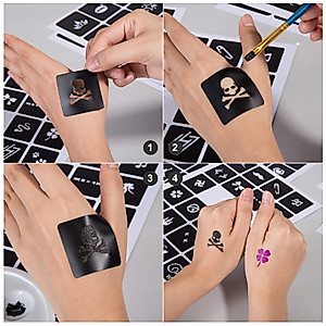 Kesoto Temporary Tattoos Stencils Glitter Tattoo Kit Templates Face Paint Stencils Body Art Stencil Pack for Adults Man Women Kids Teenager 304pcs, 15 Sheets