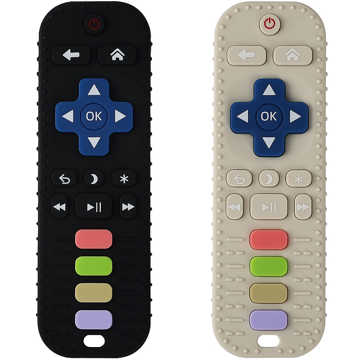AIZIXIN 2 Pack Soft Silicone Baby Teething Toys,TV Remote Control Teething Toys for Babies 3-24 Months, BPA Free Baby Teethers Relief Soothe Toys, Baby Chew Toys for Toddlers Boy Girl(Beige&Black)