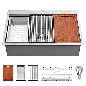 33 In Drop In Kitchen Sink Workstation-Bokaiya Kitchen Sink 33x22 Drop In Workstation Sink Topmount 16 Gauge Single Bowl Stainless Steel Kitchen Sink with Cutting Board