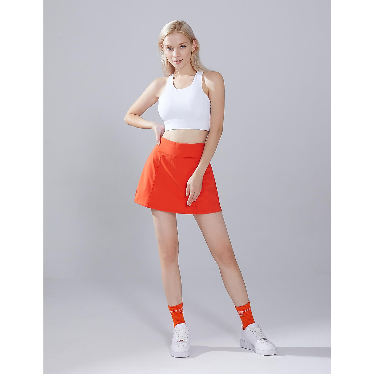 1a1a Tennis Skirts for Women with Shorts Pockets High Waisted Tummy Control Golf Skorts Skirt Athletic Workout Sports Gym Exercise Short Skirt Skort Orange Small