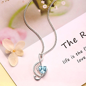 White Gold 925 Sterling Silver Blue Aquamarine Heart Treble Bass Clef Music Lovers Note Pendant Necklaces for Women Men March Birthstone Musical Rock Jewelry Birthday Mother Day Christmas Gifts