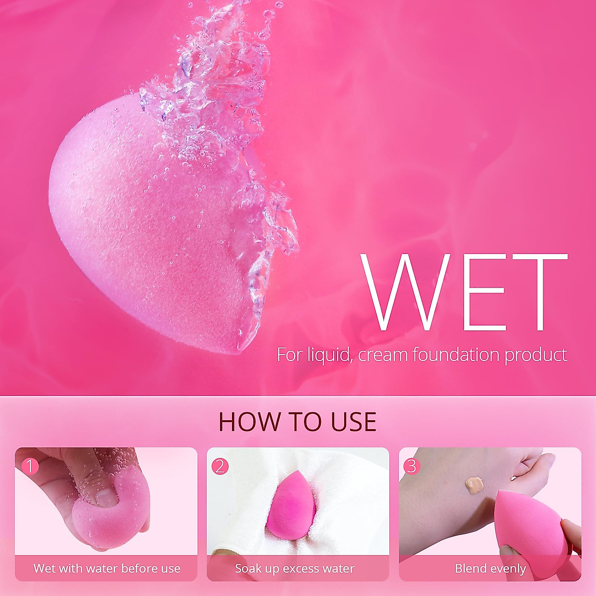 BEAKEY Makeup Sponge, Latex-free and Vegan Beauty Sponge, Boun Boun Sponges Flawless for Cream, Liquid Foundation & Powder Application