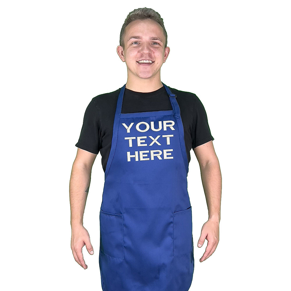 PLACE4PRINT Personalized Chef Apron Embroidered Design - Customized Aprons for Women and Men, Kitchen Chef Apron with 2 Pockets and Long Ties, Adjustable Bib Apron for Cooking, Serving