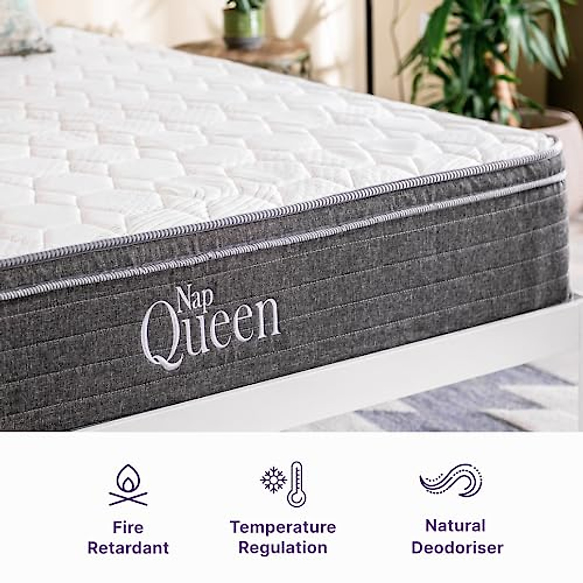 NapQueen 10 Inch Victoria Hybrid Queen Size, Cooling Gel Infused Memory Foam and Pocket Spring Mattress, Bed in a Box, White
