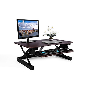 ApexDesk ZT Series Height Adjustable Sit to Stand Electric Desk Converter, 2-Tier Design with Large 36x24 Upper Work Surface and Lower Keyboard Tray Deck (Electric Riser, Walnut)