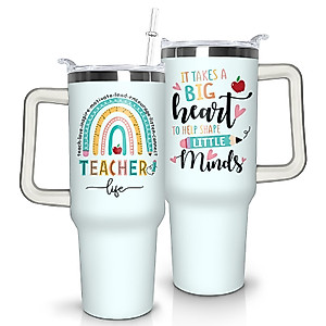 thmasamwr 40oz Teacher Tumbler with Handle, Stainless Steel Teacher Water Bottle Cup, Teacher's Travel Coffee Mug, Thanksgiving,Christmas,Graduation Gifts for Teachers