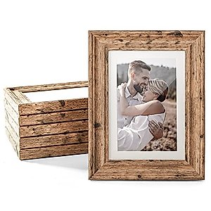 TWING 4x6 Picture Frames Set of 6, Rustic Farmhouse Picture Frame 3x5 with Mat or 4x6 Without Mat, Tabletop Display and Wall Mounting Collage picture Photo Frames Wood Brown,Walnut
