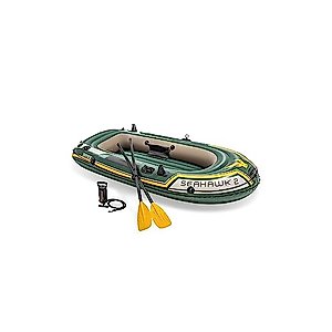 Intex 68347EP Seahawk 2 Inflatable Boat Set: Includes Deluxe 48in Boat Oars and High-Output Pump – SuperStrong PVC – Fishing Rod Holders – 2-Person – 520lb Weight Capacity