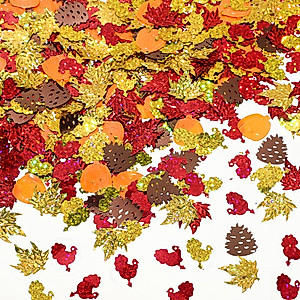 Fall Confetti Autumn Glitter Sequin Confetti Thanksgiving Confetti Fall Maple Leaves Turkey Pumpkin Confetti Sprinkles Table Decorations for Thanksgiving Fall Party Supplies, 2.1 oz