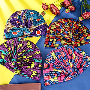 Geyoga 4 Pieces African Women Turban Cap Headscarf Women Turban Cap Stretch Twisted Headwrap (Twisted Cap)