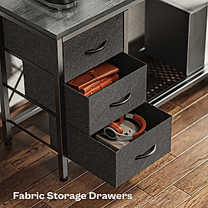 Huuger Reversible L Shaped Computer Desk with Drawers, Gaming Desk with LED Lights and Power Outlets, Office Desk with Storage Shelves, Corner Desk with Monitor Stand, for Home & Office, Gray