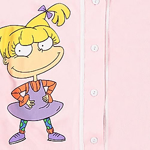 Nickelodeon Ladies 90's Fashion Shirt - Rugrats, Angelica and Chuckie Mesh Baseball Jersey (Light Pink, Small)