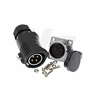 HangTon LP20 4 Pin Connector Industrial Waterproof Power Male Plug Female Panel Socket, 500 Volt 30 Amp, Gold Plated, Battery Charger Port