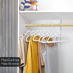 ManGotree 30 Pack Velvet Hangers with Tie Bar, Non-Slip Suit Hangers, Heavy Duty Felt Hangers with 360° Swivel Hook, Space Saving Coat Hangers, Ultra-Thin Clothes Hangers (White)