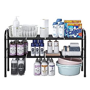 NETEL Under Sink Organizer, Expandable Cabinet Shelf Organizer 2 Tier Under Bathroom Storage Rack with Removable Panels,Multi-Use for Under Kitchen Bathroom Sink Organizers and Storage