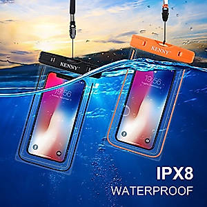 Universal Luminous Waterproof Case,Kenny Cell Phone Dry Bag Pouch,Waterproof Cell Phone Pocket with Neck Strap, for Smartphone up to 6 inches for Swimming,Diving and Surfing (Orange and Black)