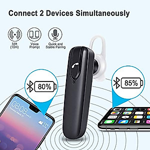 Bluetooth Headset for Cell Phones,Voice Command Wireless Headset with Noise Cancelling,Hands Free Bluetooth Headphone Earbuds Fit for iPhone Android Samsung Laptop Truck Driver
