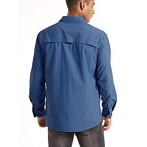 TACVASEN Men's Tactical Shirts Quick Dry UV Protection Long Sleeve Hiking Fishing Button Shirts Royal Blue, L