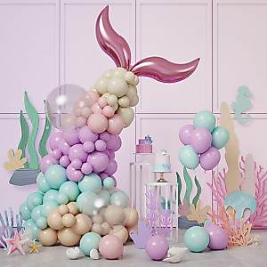 RUBFAC Pastel Mermaid Balloons Garland Kit for Mermaid Party Decorations, Colored Balloons and Bobo Balloons for Mermaid Baby Shower Party Supplies