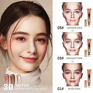 Bronzer Stick, Contour Stick, Contour Wand with Cushion Applicator,Shading Bronzer Stick Natural Matte Finish, Lightweight Blendable Super Silky Cream Contour Stick, Liquid Contour (05# Contour)