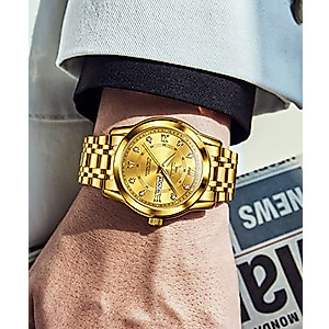 OLEVS Gold Watches for Men Luxury Stainless Steel Man Watch Roman Numerals Gold Men's Wrist Watch Waterproof Dress Analog Big Face Easy to Read Reloj De Hombre