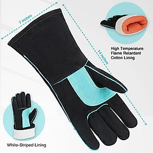 DURATECH Welding Gloves, 14″Fireplace Gloves with Kevlar Stitching, 662℉ Heat/Fire Resistant Cow Leather Gloves for Mig,Tig,Stick,Forge,BBQ,Grill, Fireplace,Wood Stove, Furnace,Pot,Oven