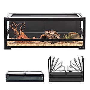 REPTI ZOO Collapsible 20 Gallon Reptile Tank, Tempered Glass Reptile Terrarium 30"x12"x12", Black PVC Back, Front & Top Ventilation & Anti Escape Lid, Easy Folding