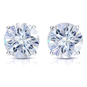 Diamond Wish - Platinum Round Moissanite Stud Earrings (1 1/2ct TGW, 6mm, G-H) 4-Prong Set, Push-Back