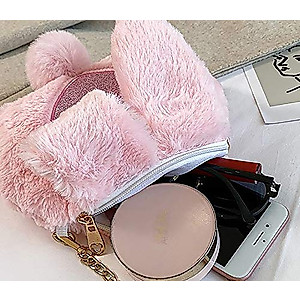 QZUnique Rabbit Shape Handbag Women's Lovely Plush Toy Crossbody Bag Rope Strap Shoulder Bag