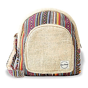 Core Hemp Mini Backpack - Handmade Boho Purse Made From Organic Hemp - Colorful Hippy Bag With Two Compartments