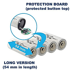 HQRP Battery 4-Pack 1200mAh IFR-18500 18500 3.2v LiFePO4 Compatible with Solar Garden Landscape Patio Light Spotlight Rechargeable with Button Top 54mm