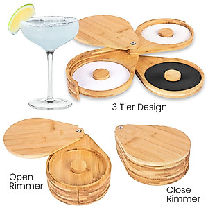 PJ DECOR Margarita Salt Rimmer Set - Salt Rimmer for Cocktails - Cocktail Rimmer - Margarita Rimmer - Margarita Cocktail Set, 3 Bamboo Bar Salt and Sugar Rimmer 5.5 Inches, Margarita Glass Rimmer
