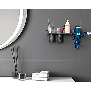 MyLifeUNIT Hair Dryer Holder, Hair Tool Organizer Wall Mounted with 2 Cups, Bathroom Blow Dryer Holder Shelf, Hair Styling Tools Organizer