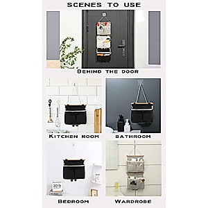 3 Pack Wall Hanging Storage Bags Over The Door Organizer Cotton Linen Fabric Closet Washable Hanging Storage Bag Detachable Foldable Storage Totes for Bedroom Wall Closet Bathroom Dorm