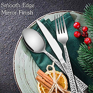 Hammered Silverware Set, E-far 40-Piece Stainless Steel Square Flatware Set for 8, Metal Tableware Cutlery Set Includes Dinner Knives/Forks/Spoons, Modern Design & Mirror Polished - Dishwasher Safe