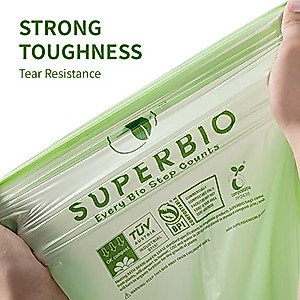 SUPERBIO 3 Gallon Compostable Handle Tie Kitchen Garbage Bags, 80 Count, Food Scrap Trash Bags For Home Office Bathroom Kitchen Bins, Certified by BPI and OK Compost