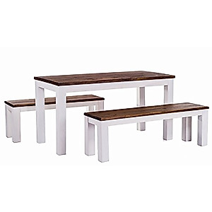 B.R.A.S.I.L.-Möbel TableChamp Dining Table Set for Four Rio Pine with Bench and Two Chairs Oak Antique White Solid Wood