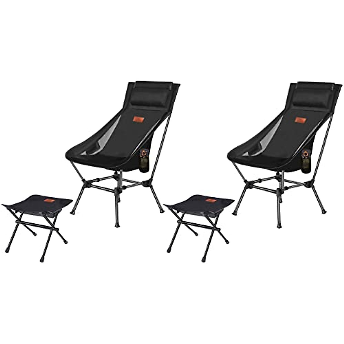 AnYoker Camping Chair, 2 Way Compact Backpacking Chair, Portable Folding Chair, Beach Chair with Side Pocket, headrest and Foot Rest, Lightweight Hiking Chair 01666 A (Black 2 Pack)