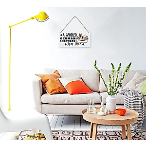 Funny A Spoiled German Shepherd Lives Here Sign, Printed Wood Plaque Sign, Hanging Wood Sign Home Decor, Family Signs for Home Decor Gift, Funny French Bulldog Gifts, Home Decor Wall Art Sign 12" x 6"