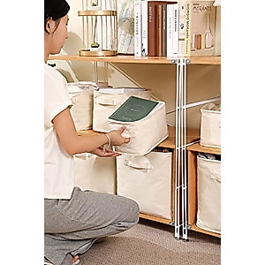 YONBEN Decorative Basket Rectangular Fabric Storage Bin Organizer Basket with Handles for Clothes Storage (14.5 x 10.2 x 6.2, Beige)