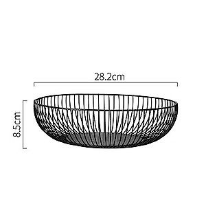 Cq acrylic Metal Wire Fruit Basket,Large Round Storage Baskets for Bread,Metal Wire Bread Fruit Bowl Vegetable Stand Holder for Snacks,Modern Fruit Bowl Decorate Kitchen Counter,Black