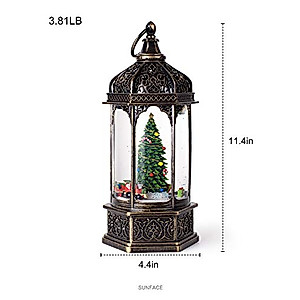 Christmas Snow Globe Lantern 11",USB & Battery Operated Lighted Swirling Glitter Water Lantern with Timer for Christma Home Decoration (Trees)