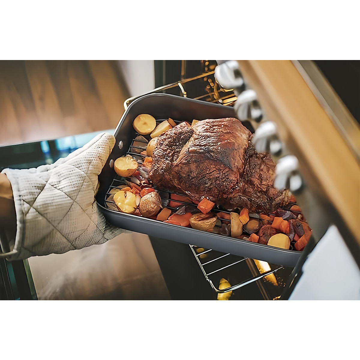 Roasting Pan with Rack and Handles-15" Heavy Duty Carbon Steel Roaster Pan for Oven - Turkey Chicken Meat & Vegetables,Toaster Oven Tray Pans with cooling rack,Baking Sheet with Rack Dishwasher Safe