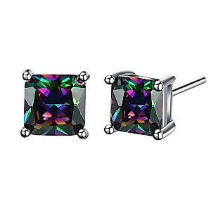 18K White Gold Plated Multicolor Black Cubic Zirconia Stud Earrings for Women Teen Girls Jewelry