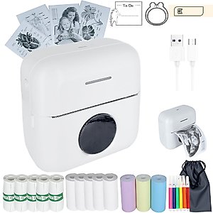 Mini Inkless Sticker Printer , HD Mini Thermal Sticky Note Printer Print Pod Sticker Maker, Mini Portable Bluetooth Pocket Printer for School Notes DIY Label/Lists, Mini Printer for iPhone & Android