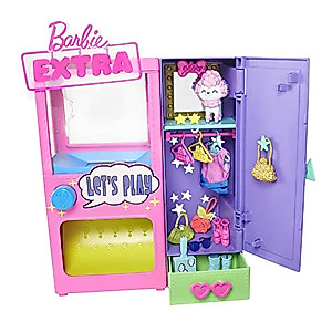 Barbie Extra Surprise Fashion Playset with 20 Pieces Including Pet Poodle, Closet and Push-Button Feature That Dispenses Fashion Accessories, Gift for 3 Year Olds & Up