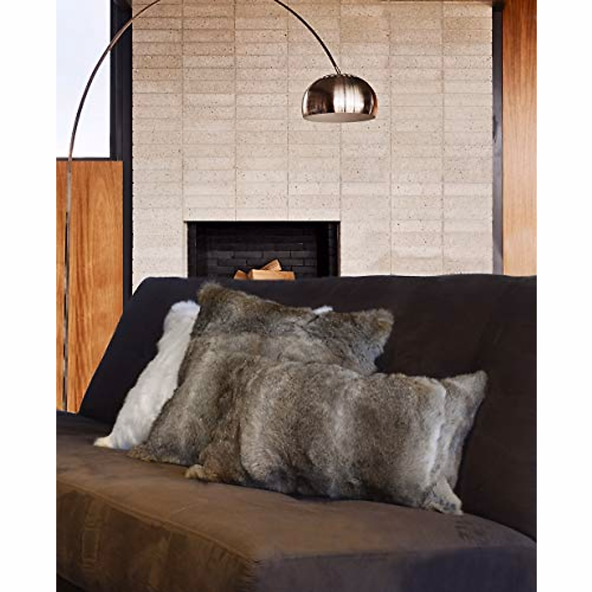 Natural Fur Throw Pillow Cover with Soft Poly Insert | Handcrafted Fluffy Decorative Pillow with Real Rabbit Fur, Hazelnut, 12 in x 20 in