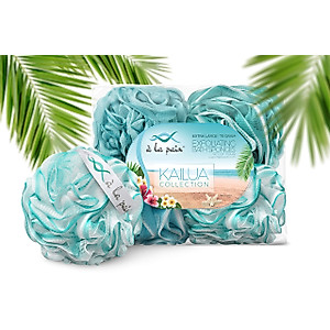 Loofah Bath Sponge XL 75g Set of 4 Ocean Colors by À La Paix - Soft Exfoliating Shower Lufa for Silky Skin - Long-Handle Mesh Body Poufs- Women and Men’s Luffas - Loufa Sponges- Full Cleanse & Lather